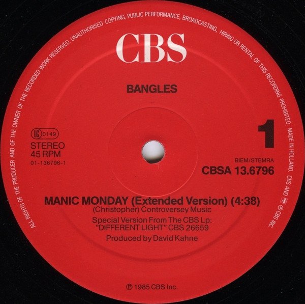 Bangles - Manic Monday (Extended Version) Maxi 12 – Dreams on Vinyl ...
