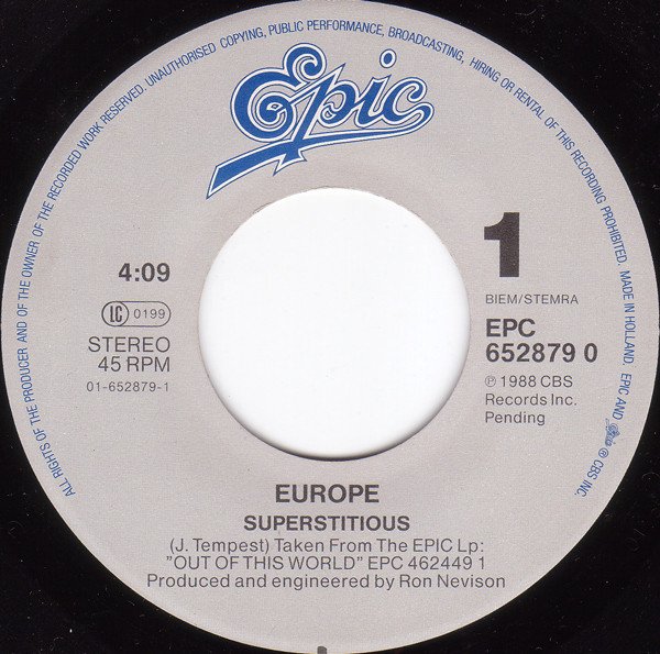 Comprar Europe (2) - Superstitious Single 7 – Dreams on Vinyl – Vinilo ...