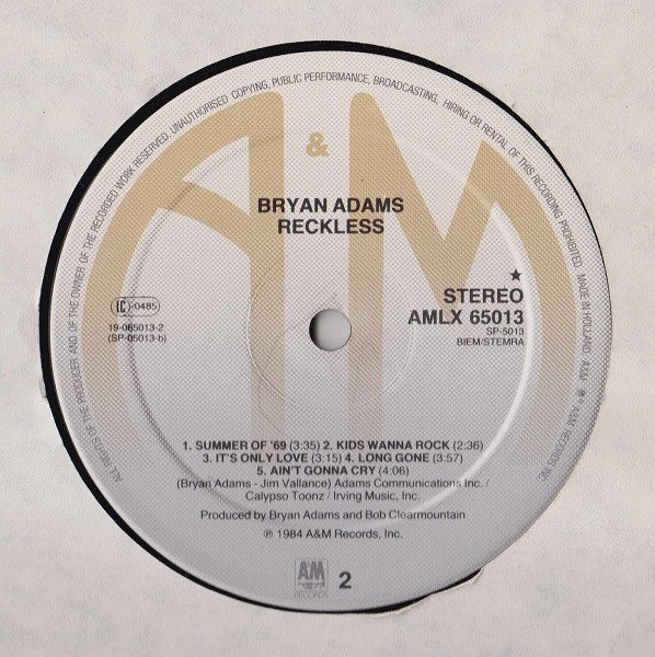 Comprar Bryan Adams - Reckless LP – Dreams on Vinyl – Vinilo de época
