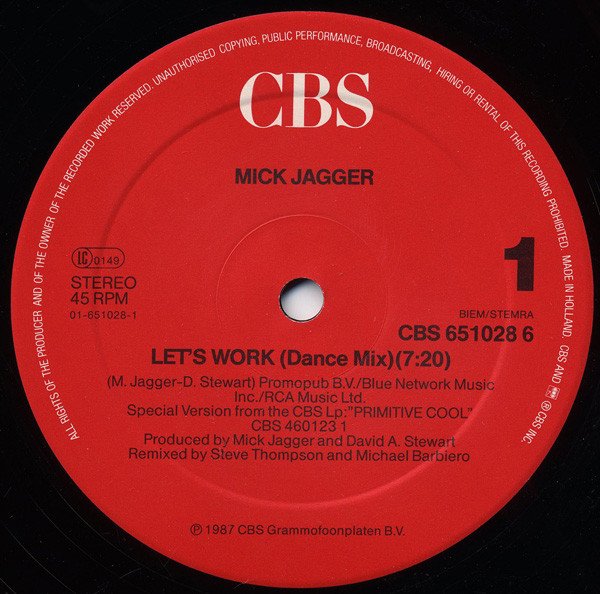 Comprar Mick Jagger - Let's Work (Dance Mix) Maxi 12 – Dreams on Vinyl ...