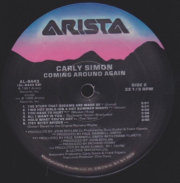 Carly Simon - Coming Around Again LP – Dreams on Vinyl – Vinilo de época