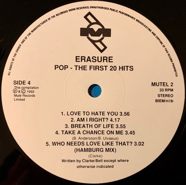 Erasure - Pop! - The First 20 Hits 2LP – Dreams on Vinyl – Vinilo de época